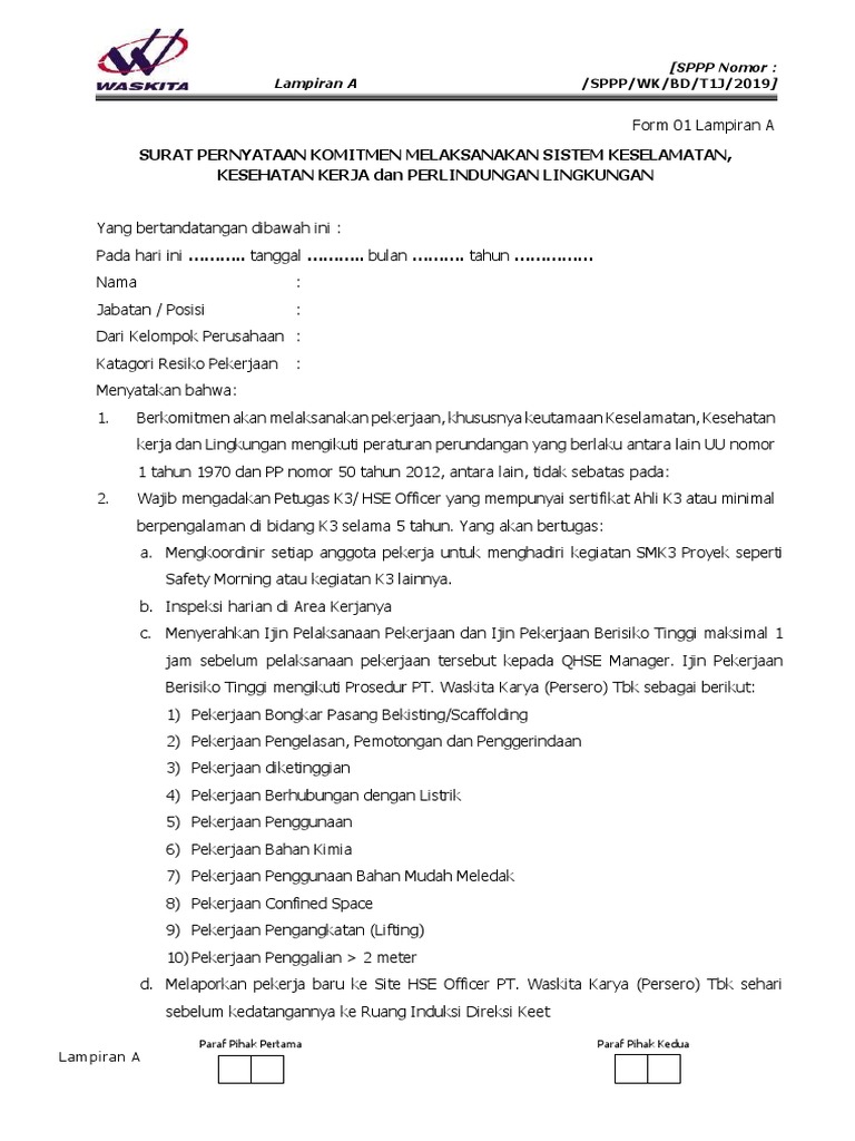 Form Lampiran Kontrak Subkon-1 | PDF