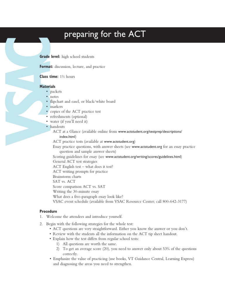 Preparing For The ACT | Download Free PDF | Act (Test) | Sat