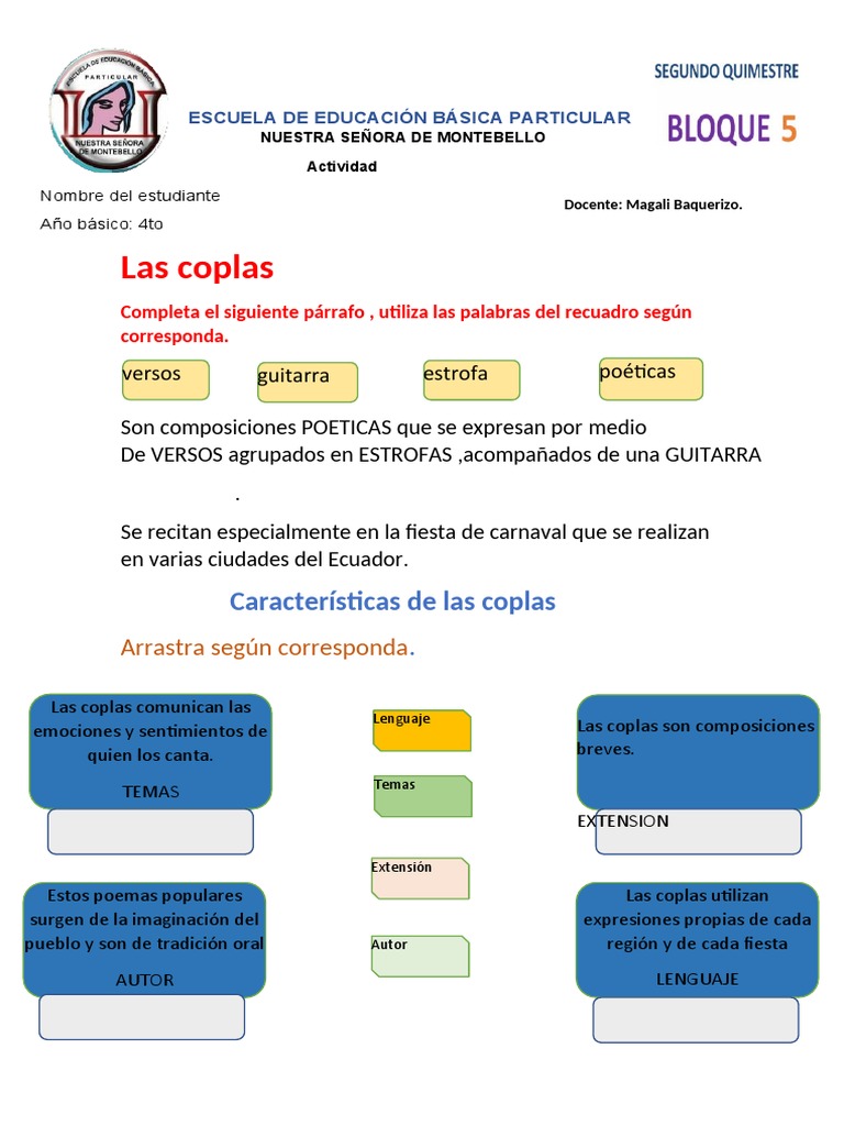 Características y Actividades de Coplas | PDF | Rima | Poesía