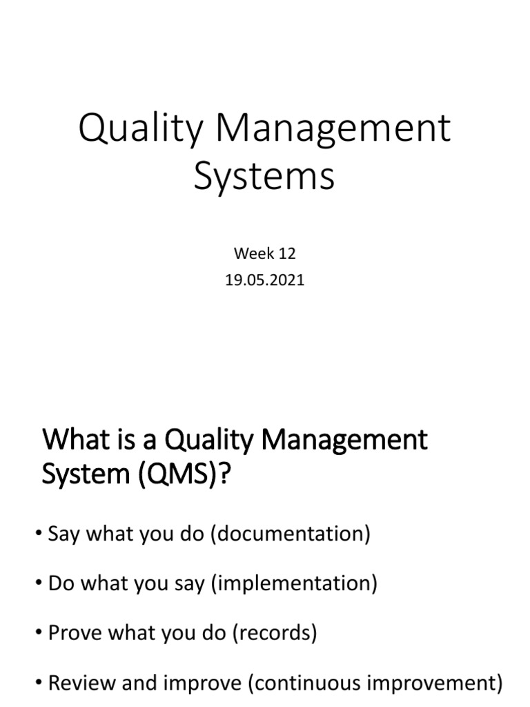 Week 12 - Quality Management System | PDF | Iso 9000 | Quality ...