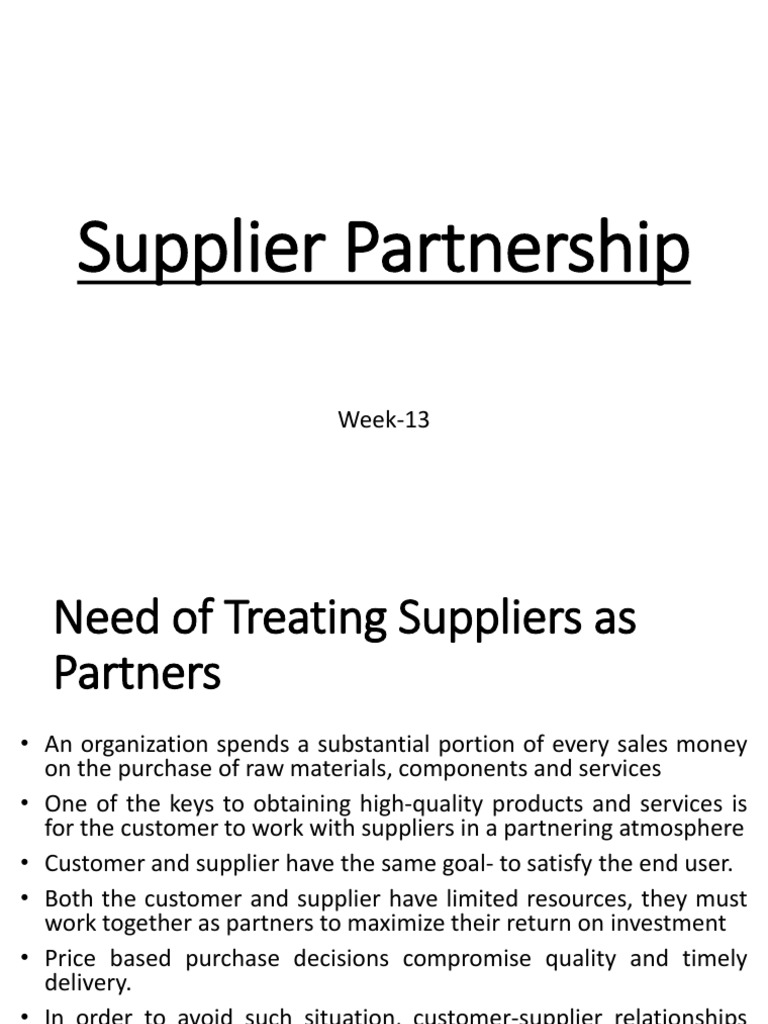 Week 13 - Supplier Partnership | PDF | Supply Chain | Quality ...