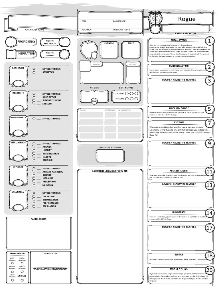 456029-Character Sheet ROGUE EDITABLE | PDF | Role Playing Games | Gaming
