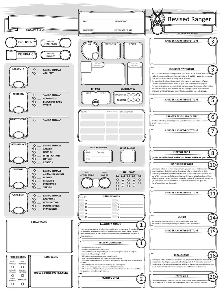 456029-Character Sheet UA REVISED RANGER EDITABLE | PDF | Role Playing ...