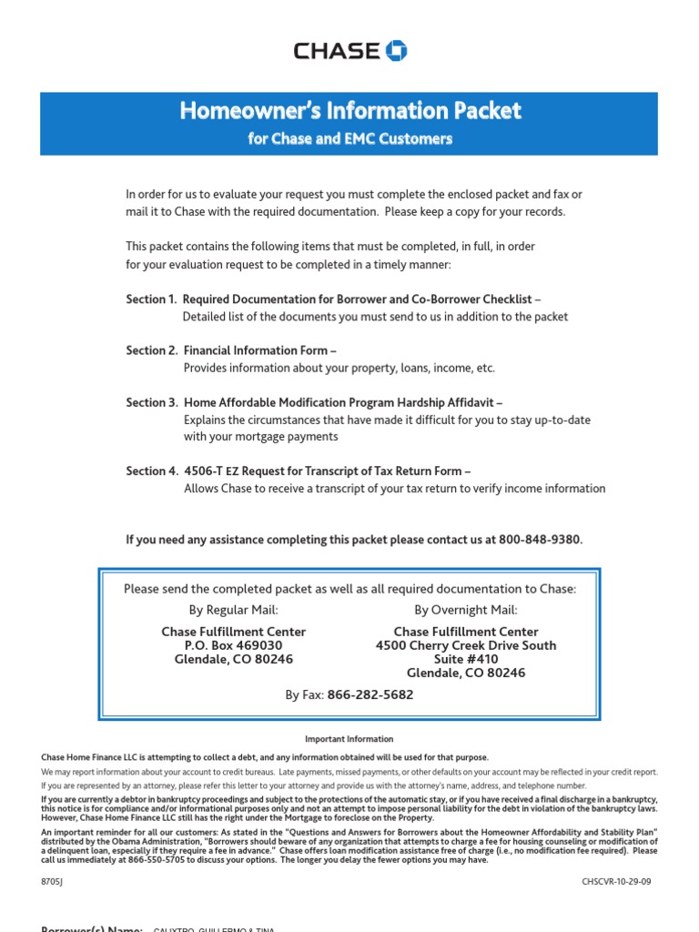Chase Loan Modification Packet | PDF | Race And Ethnicity In The United ...