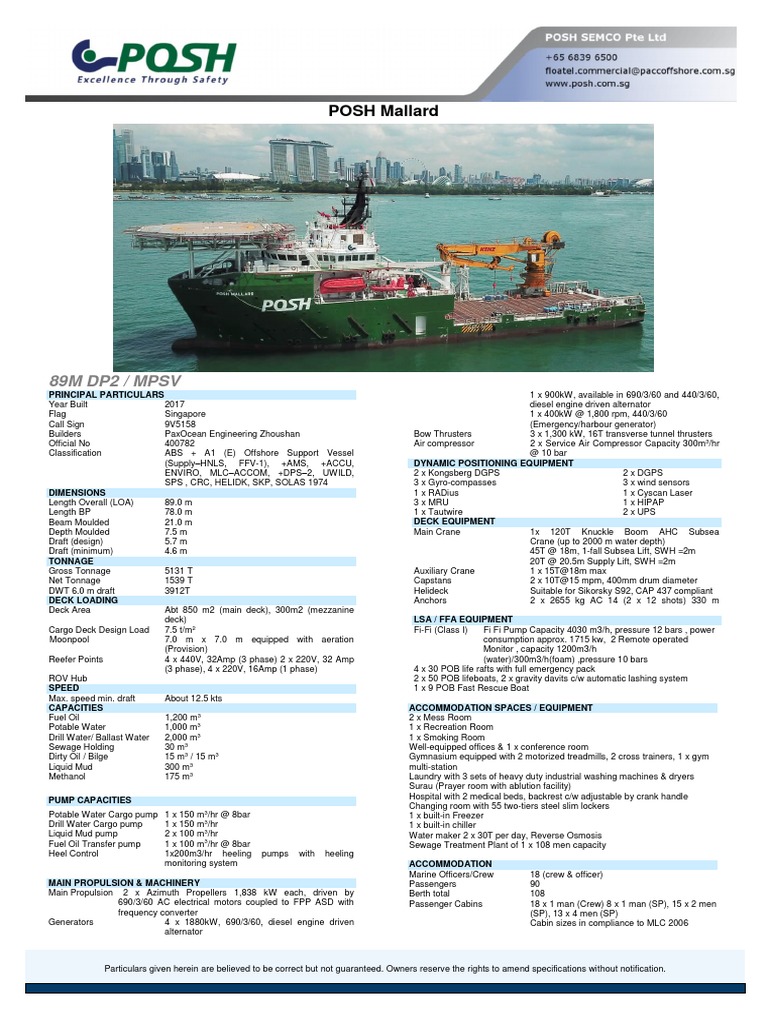 POSH Mallard DP2 Vessel Specifications | PDF | Engines | Tonnage