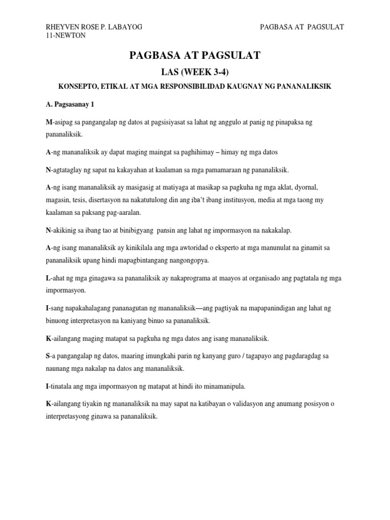 Pagbasa Week 3 4 | PDF