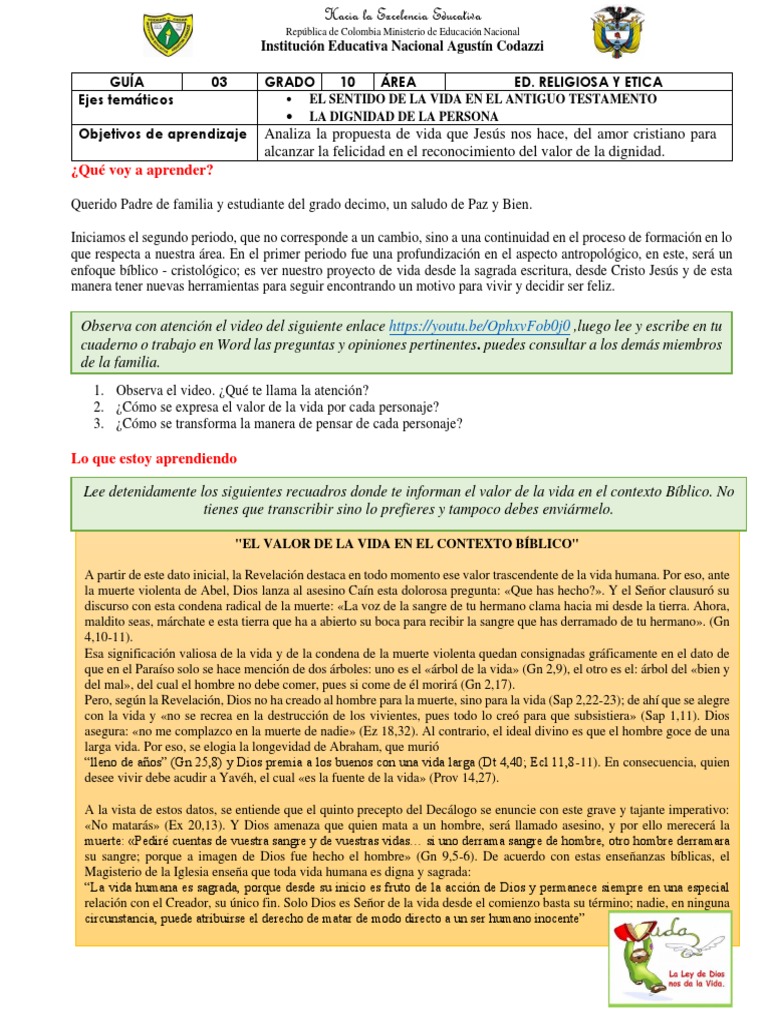 10º Guias de Ed - Religiosa, Etica y Valores 2 Periodo | PDF | Dignidad ...