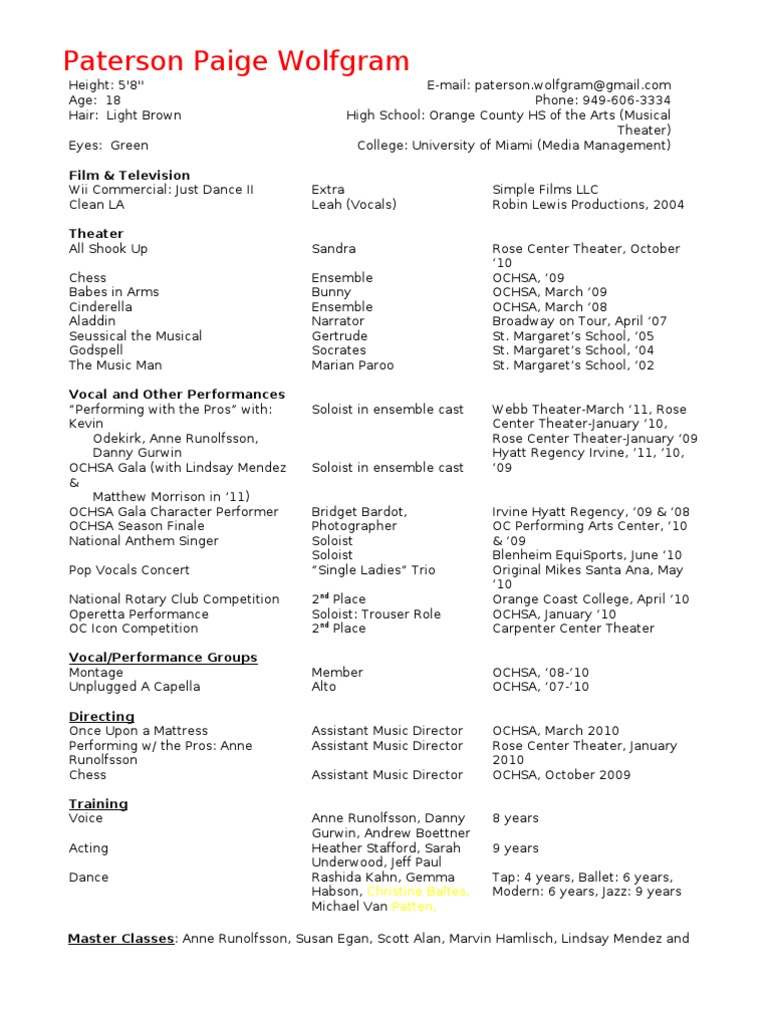 Disney Resume | PDF | Performing Arts | Entertainment