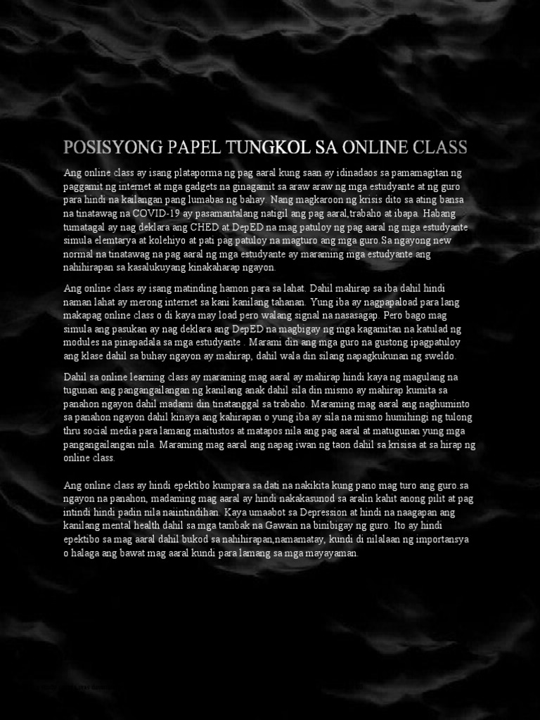 Posisyong Papel Tungkol Sa Online Class PDF | PDF