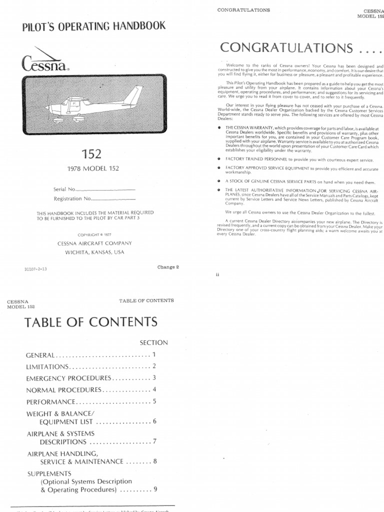 Cessna 152 1978 POH | PDF