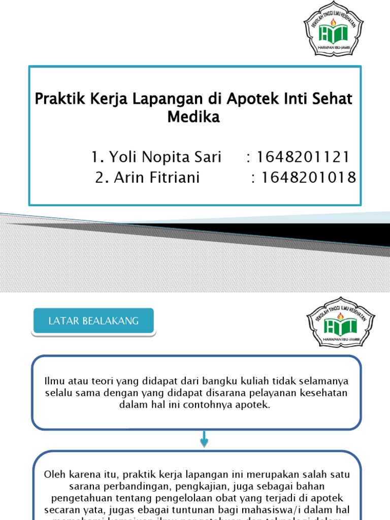 Pkl Di Apotek Pembelajaran Dan Penerapan Standar Pelayanan Kefarmasian