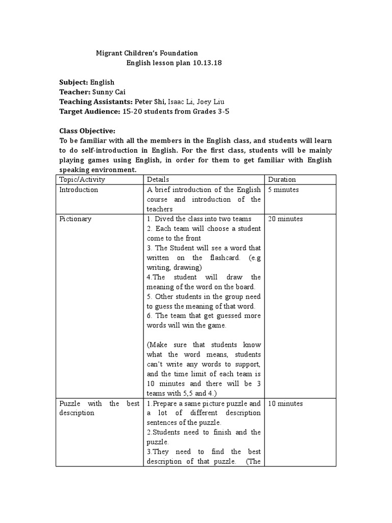 MCF English Lesson Plan Class | Download Free PDF | Lesson Plan | Pedagogy