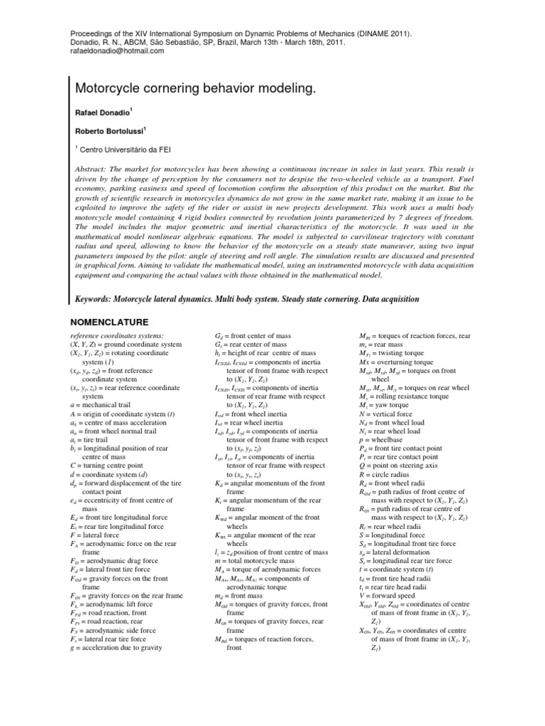 Motorcycle Cornering Behavior Modeling - Paper | PDF | Suspension ...