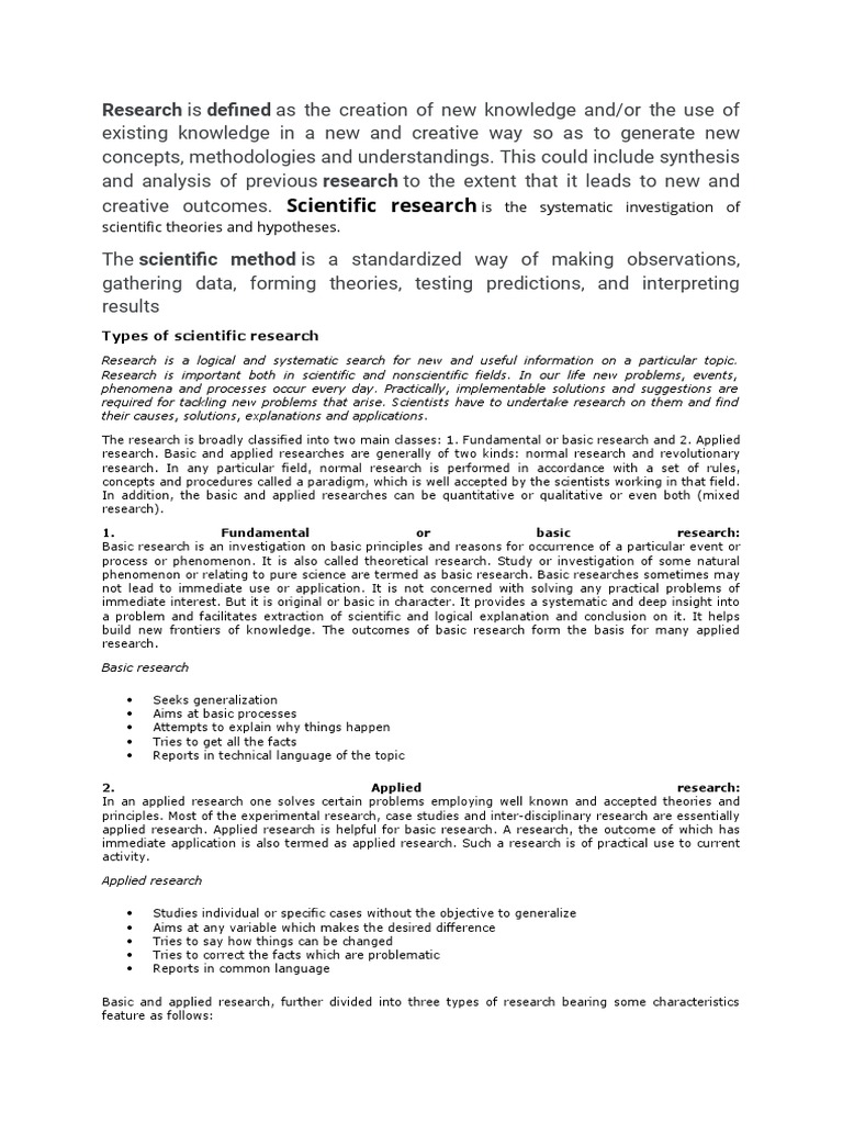 Types of Scientific Research Explained | PDF | Scientific Method ...