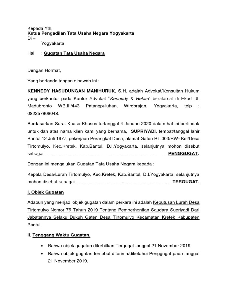 Contoh Surat Gugatan PTUN | PDF