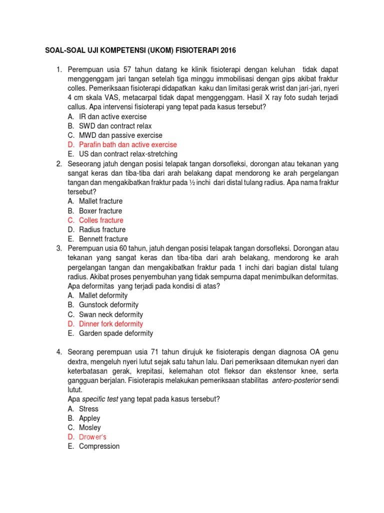Soal Ukom Fisioterapi ( Contoh) | PDF