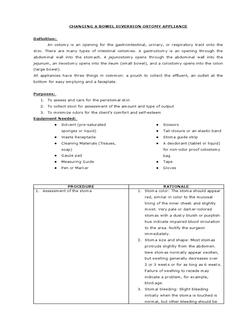 Changing A Bowel Diversion Ostomy WITH ANSWER | PDF | Gastrointestinal ...