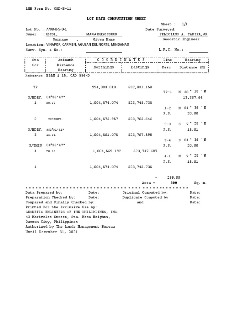 LDC-LMB Form - LOT 7708-B-5-D-1 - For Submittal | PDF | Geodesy ...