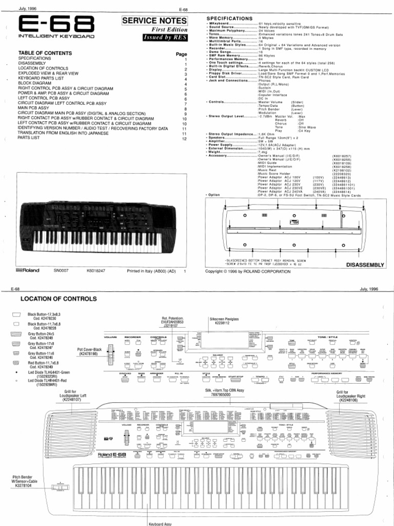 Roland E68 Service Notes | PDF