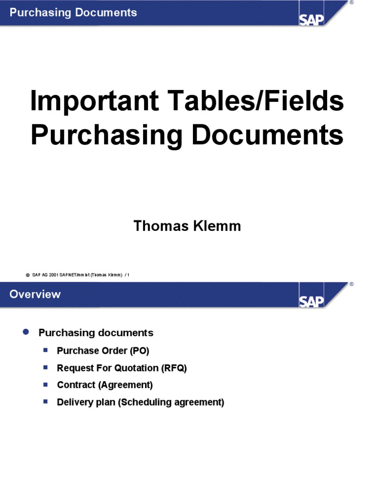 SAP Purchasing Documents Tables | PDF | Receipt | Databases