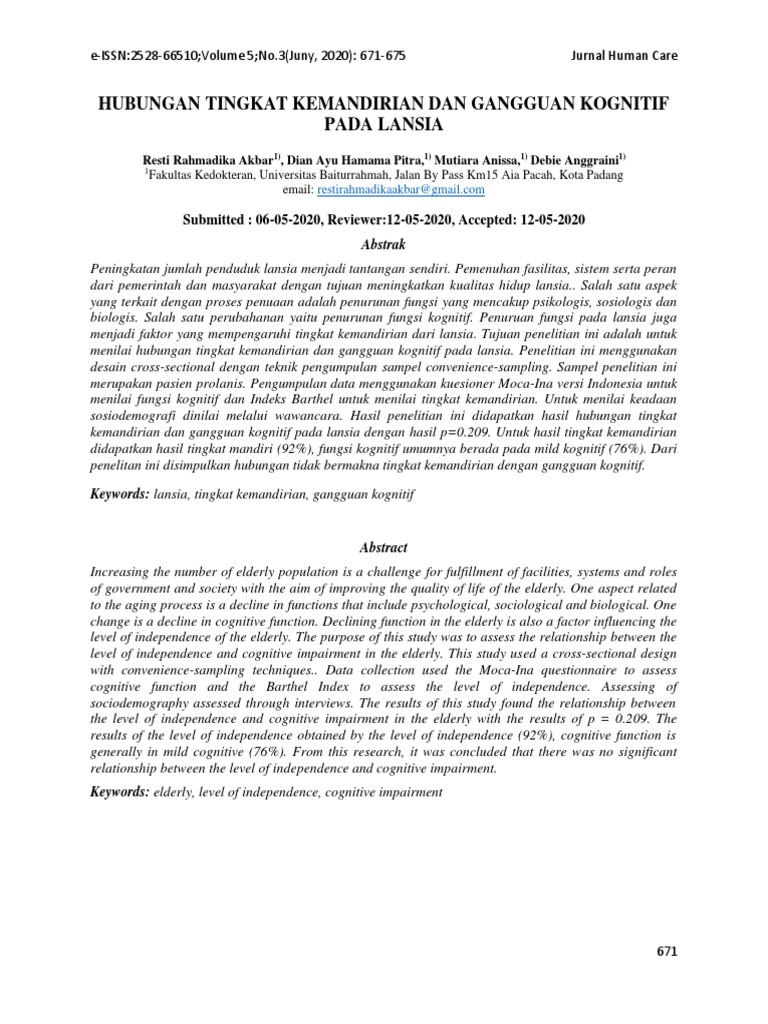 Penurunan Fungsi Kognitif Pada Lansia | PDF