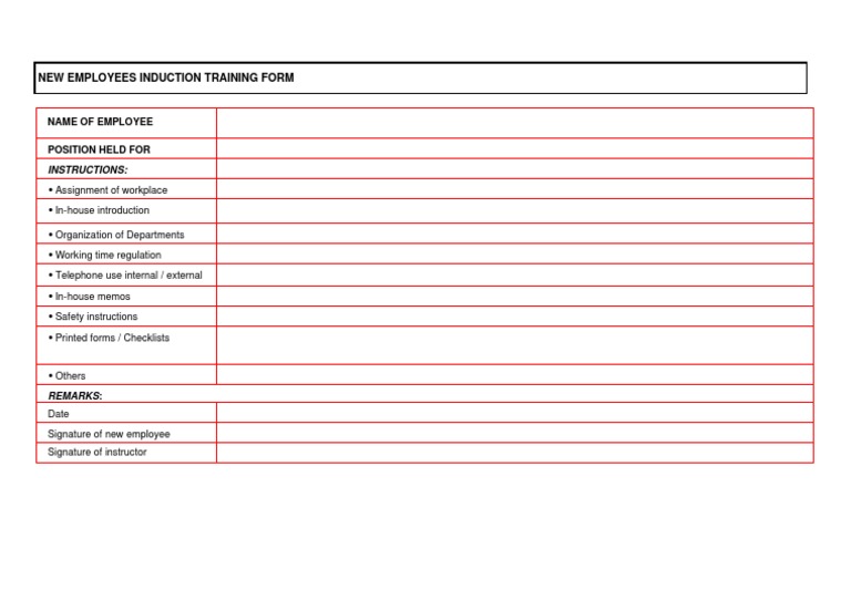 New Employees Induction Training Form | PDF
