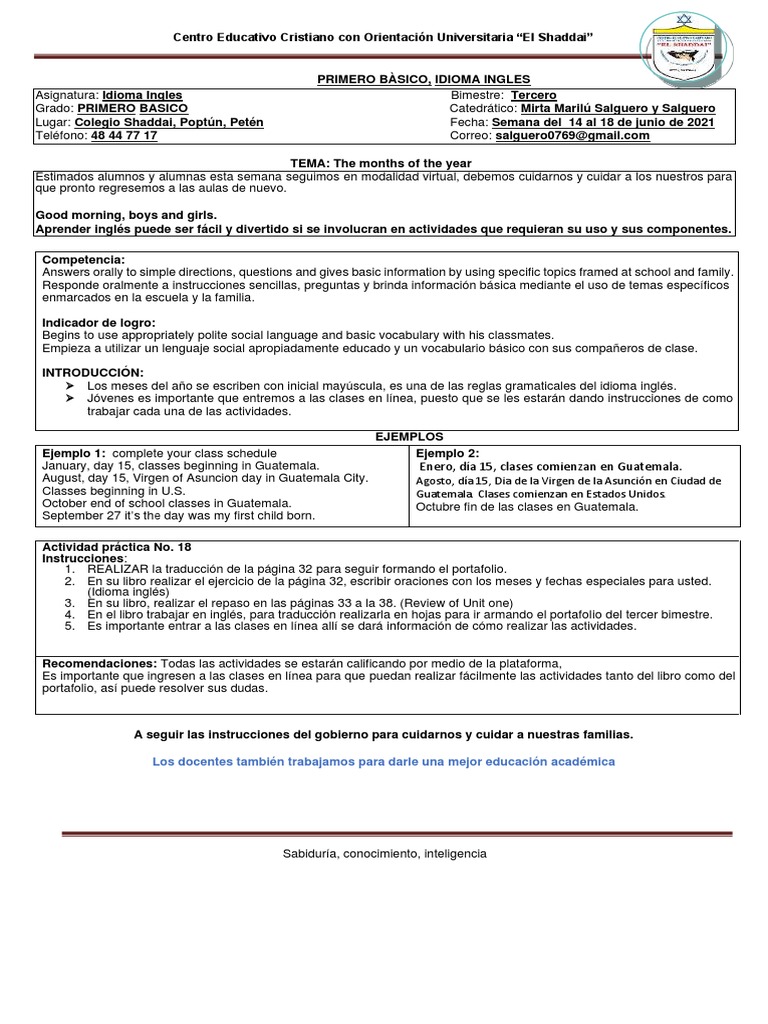 Act. 18, 1ro Básico, Idioma Inglés | PDF | Idiomas | Entretenimiento (general)