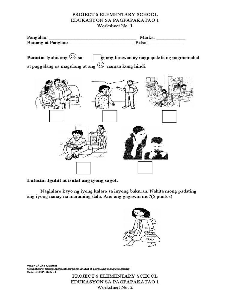 ESP Grade 1 2nd Quarter Worksheets | PDF