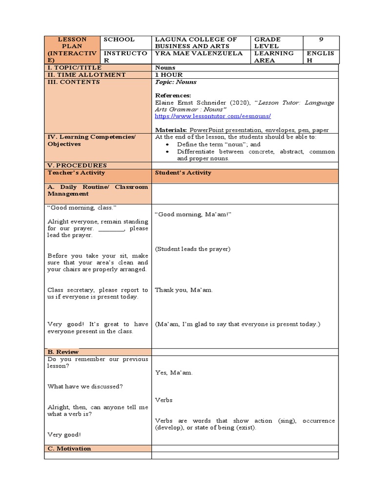 Interactive-Lesson Plan | PDF | Noun | Linguistics