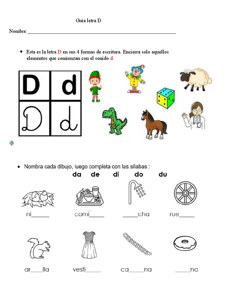 Guía De Escritura De La Letra D Pdf Artes Del Lenguaje Y