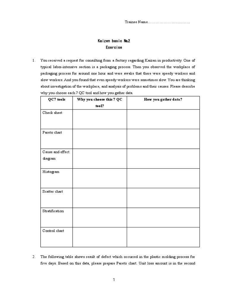 Kaizen Basic No.2 Exercise | PDF | Nature | Business
