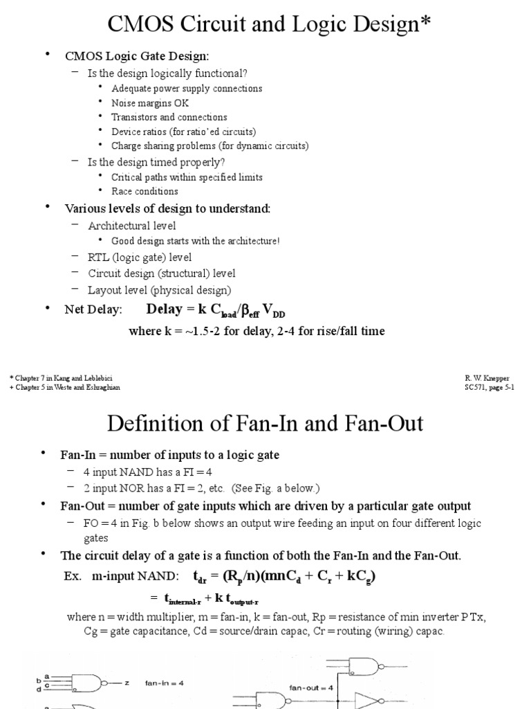 CMOS Logic Gate Design:: Delay K C / V | PDF | Cmos | Logic Gate