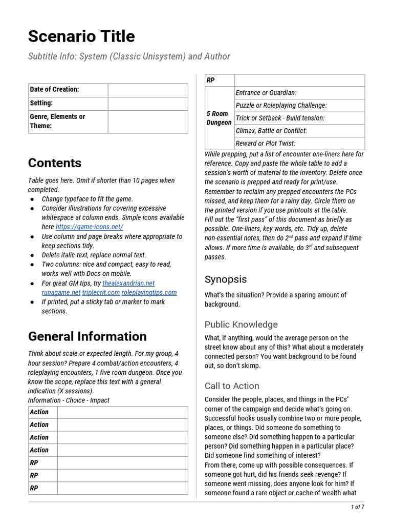 RPG Scenario Writing Guide | PDF | Role Playing Games | Motivation