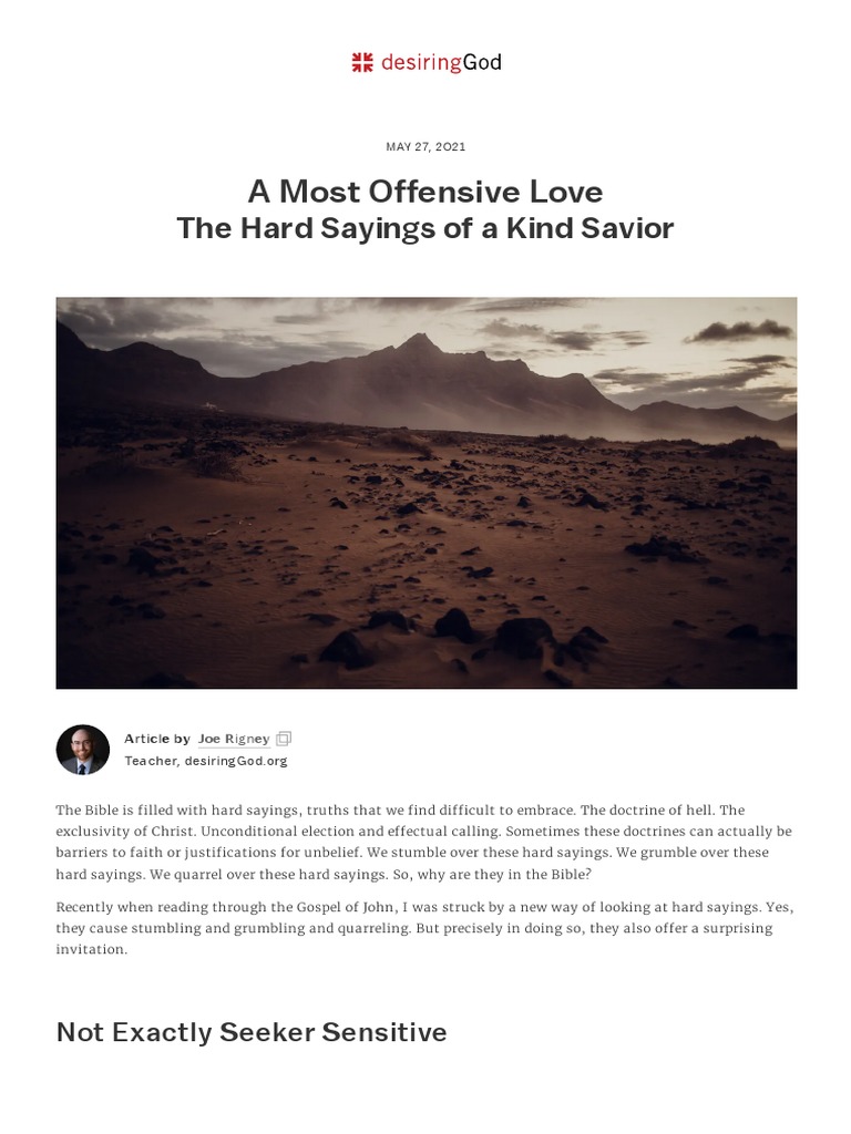 A Most Offensive Love: The Hard Sayings of A Kind Savior | PDF | Jesus ...