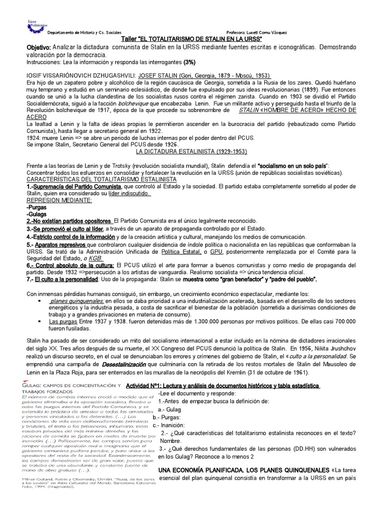 El ascenso de Stalin y la imposición de la dictadura totalitaria en la ...