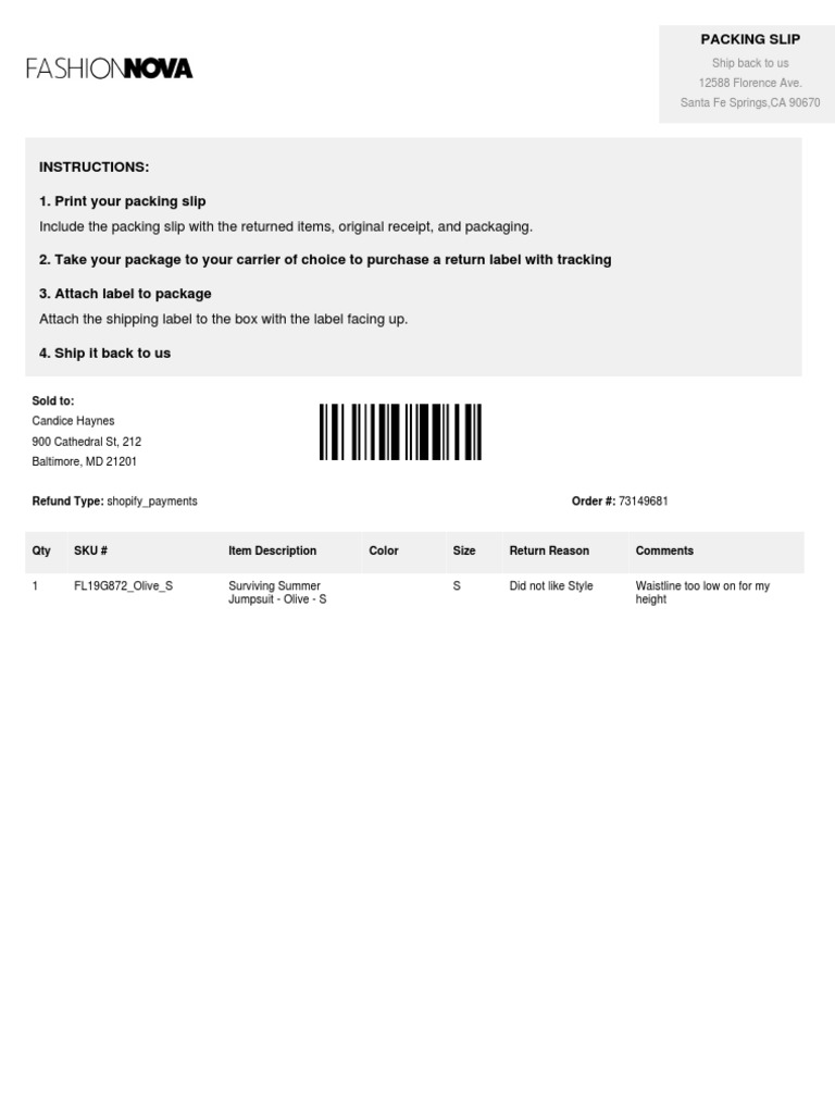 Fashionnova Self Return Label | PDF