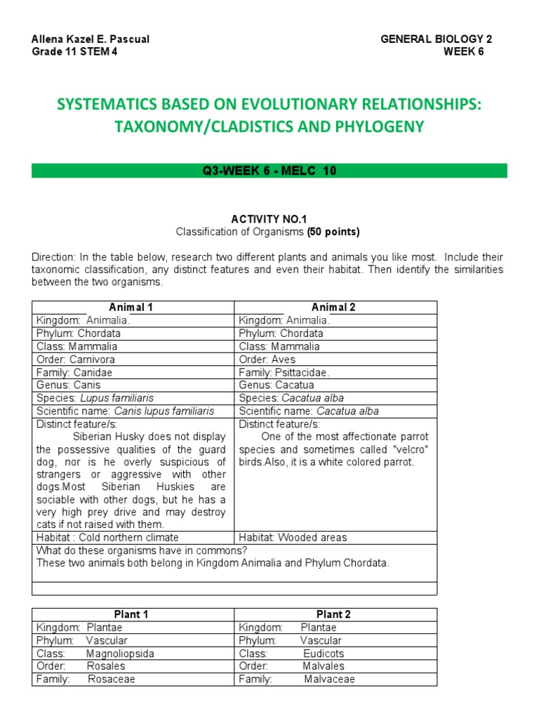 Systematics Based On Evolutionary Relationships: Taxonomy/Cladistics and Phylogeny | PDF | Genus ...