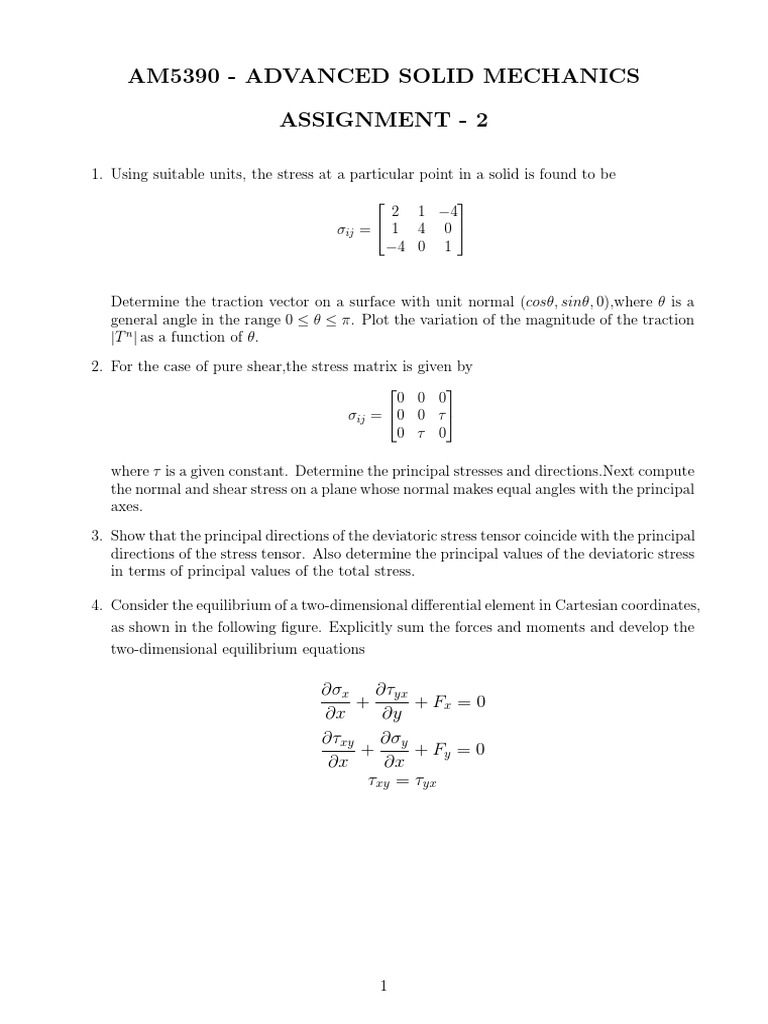 Solid Mech Assignment 2 | PDF | Stress (Mechanics) | Differential Topology