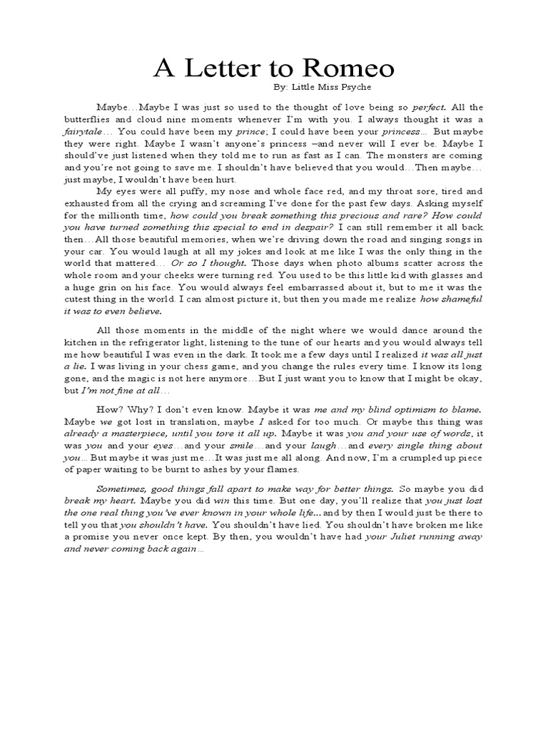 A Heartfelt Letter to Romeo | PDF | Poetry