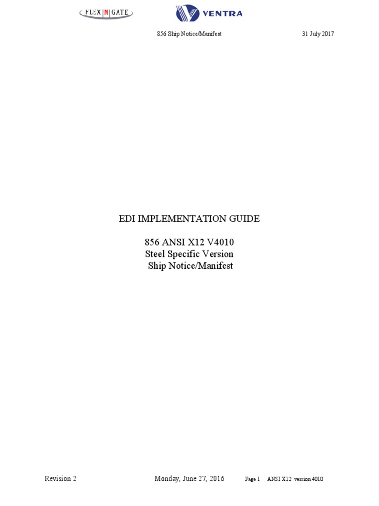 Edi Implementation Guide 856 ANSI X12 V4010 Steel Specific Version Ship Notice/Manifest | PDF ...