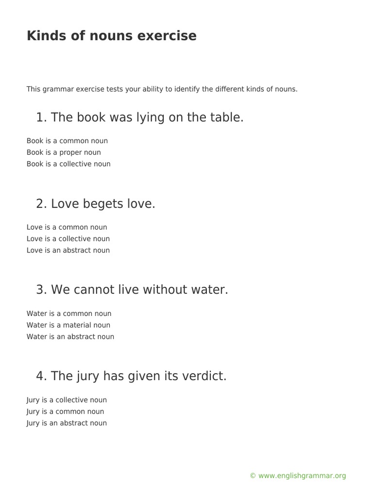 Kinds of Nouns Exercise | PDF