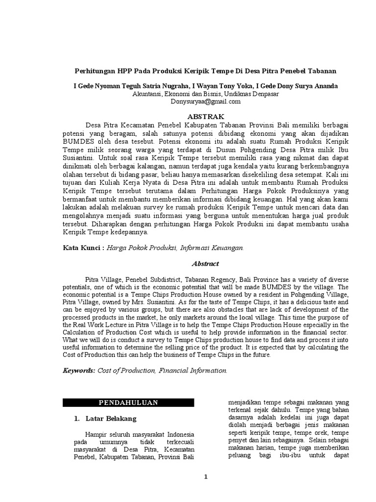Jurnal HPP Keripik Tempe Pitra | PDF