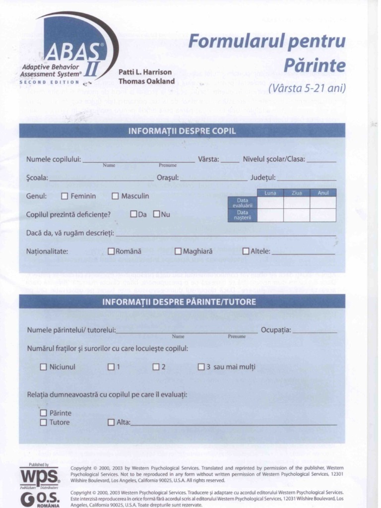 ABAS II Formular Parinte 5-21 Ani | PDF