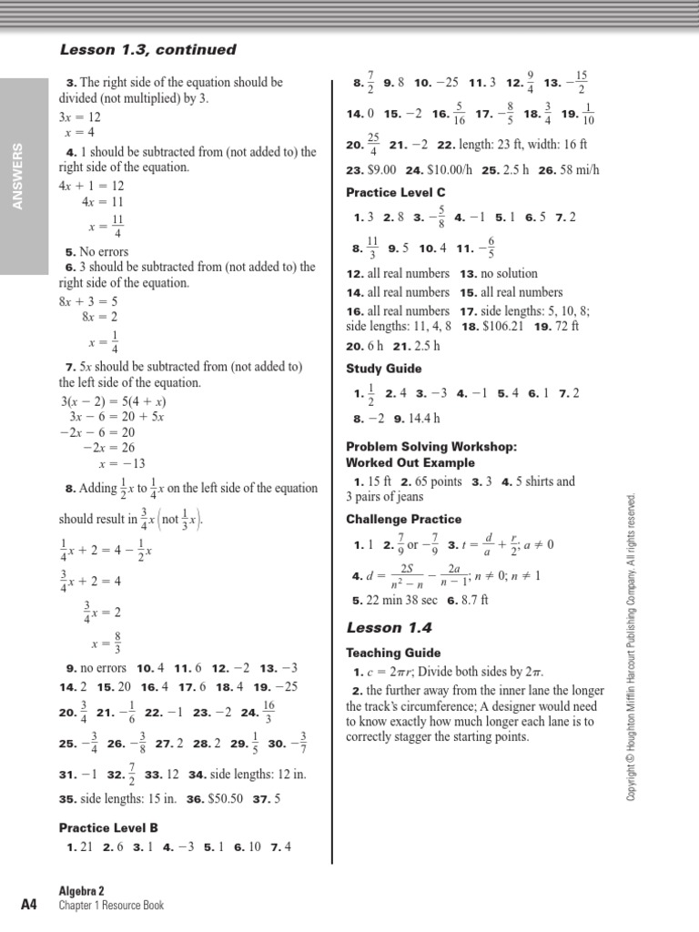 Algebra 2 1.3 Practice B Answers | PDF | Equations | Mathematical Objects