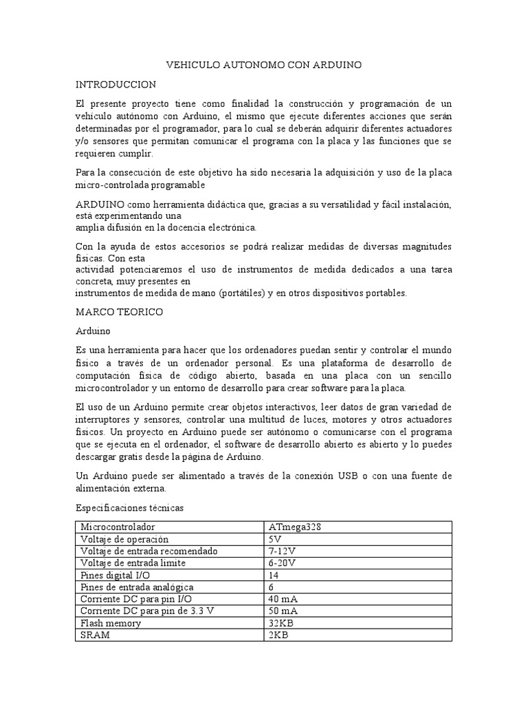 Vehiculo Autonomo Con Arduino Pdf Arduino Ciencias De La Computación 