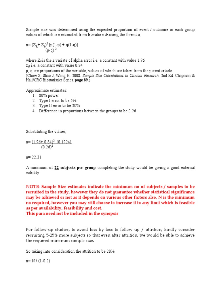 Chow S, Shao J, Wang H. 2008. Sample Size Calculations in Clinical ...