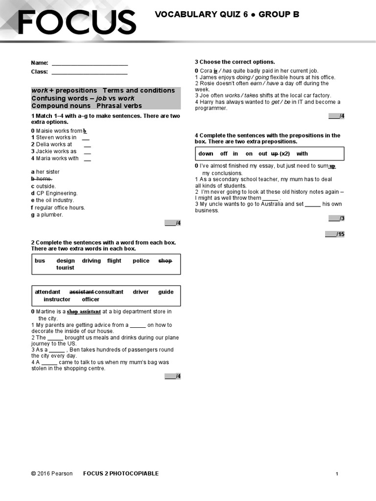 Vocabulary Quiz 6B | PDF | Syntax | Grammar