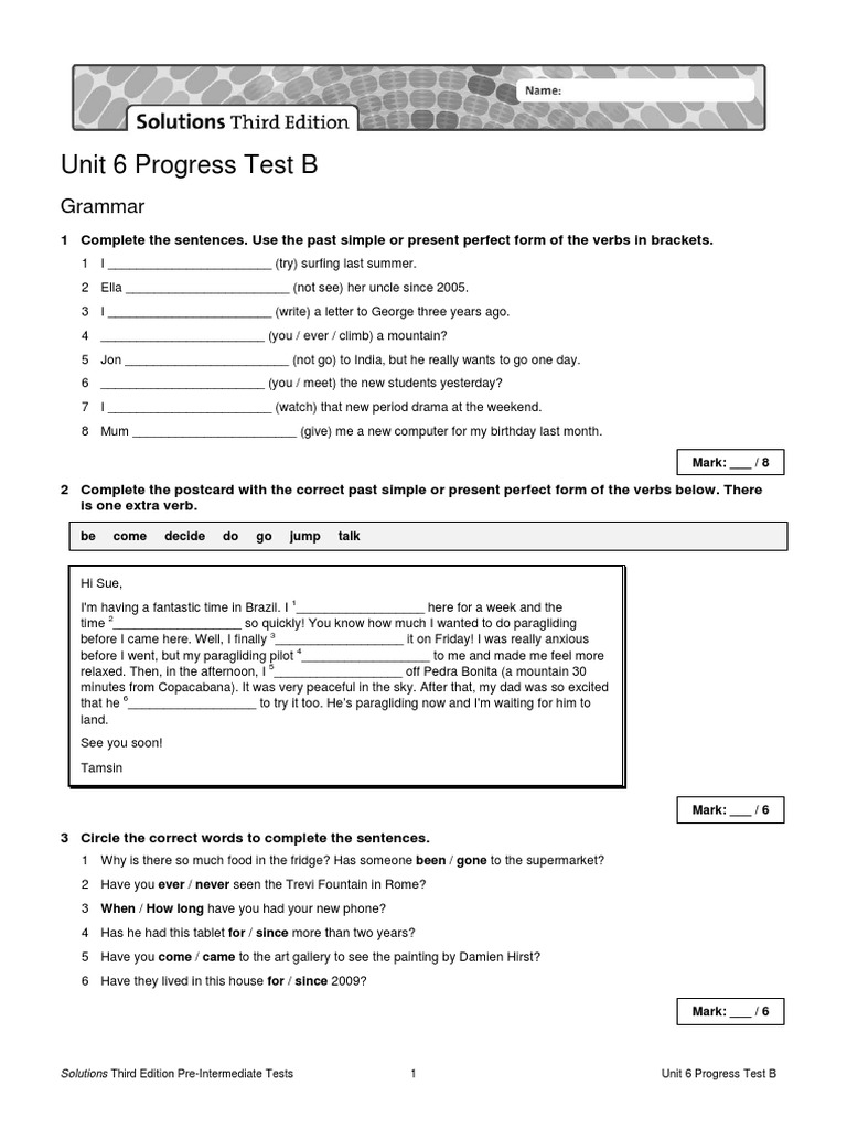 Unit 6 Progress Test B: Grammar | PDF