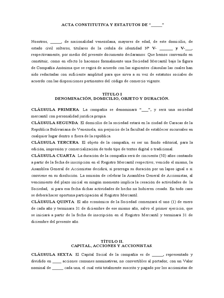 Acta de Constitucion de PYME | PDF | Dividendo | Sociedad de responsabilidad limitada