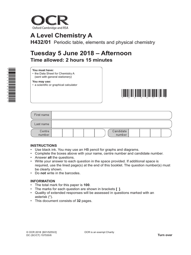 Question Paper Periodic Table Elements and Physical Chemistry | PDF ...